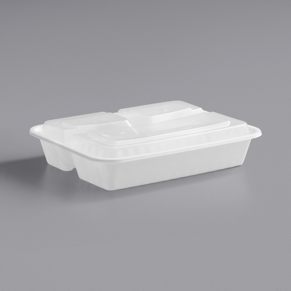 Choice 36 oz. White 3-Compartment Rectangular Microwavable Heavy Weight ...