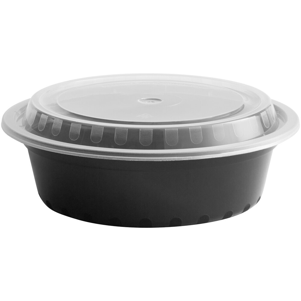 Choice 32 oz. Black Round Microwavable Heavy Weight Container with Lid ...