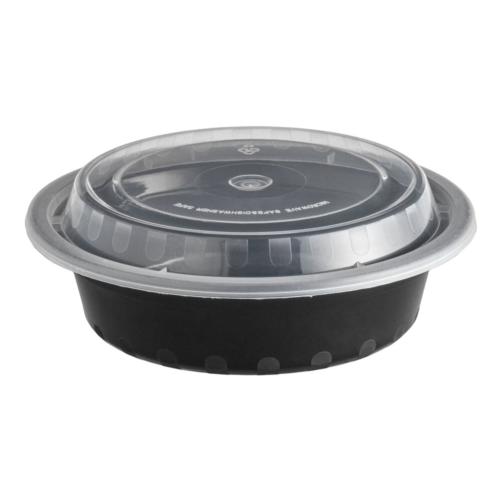 Choice 16 oz. Black Round Microwavable Heavy Weight Container with Lid ...