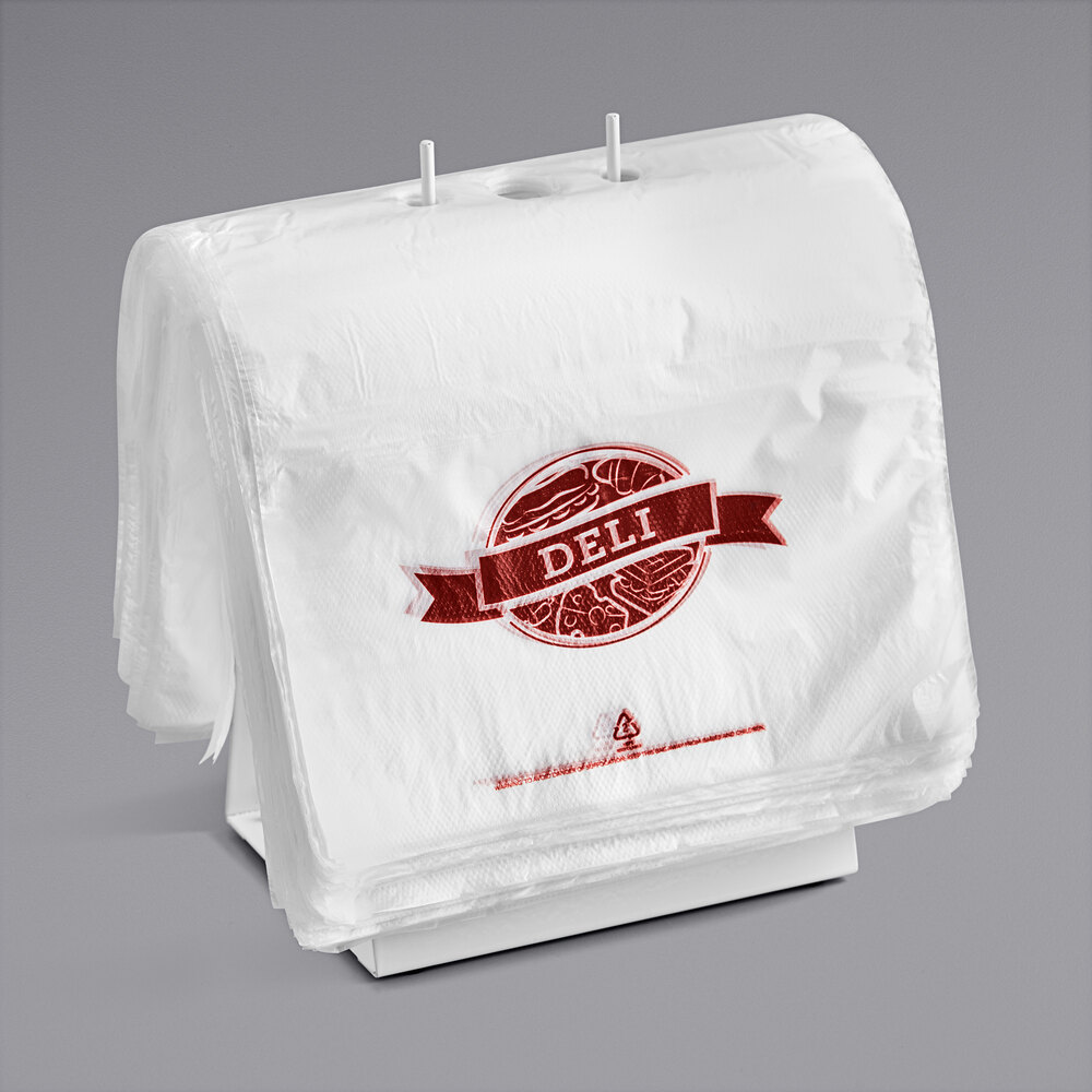 Choice Deli Saddle Bag stand with Printed 10 1/2" x 8" Deli Bags - Flip Top