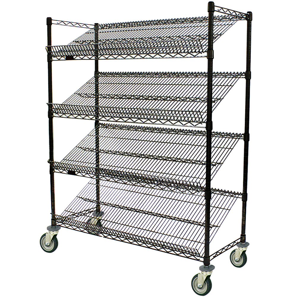 Eagle Group M1836BL-4 36" x 18" Black 4 Shelf Angled Merchandising Cart