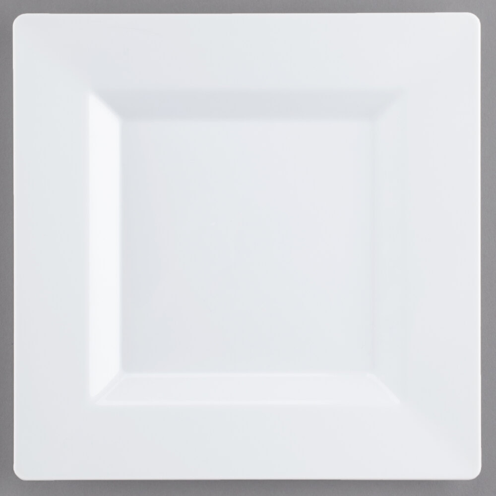 Visions Florence 8" Square White Plastic Plate - 10/Pack