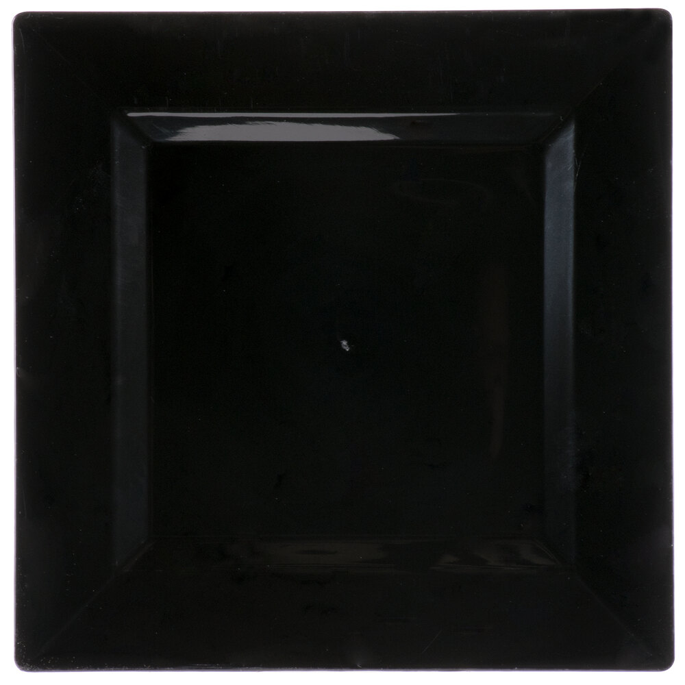 Visions Florence 10" Square Black Plastic Plate - 10/Pack