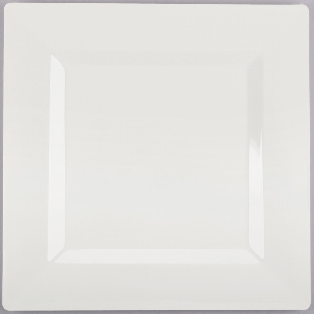 Visions 10" Square Bone / Ivory Plastic Plate - 10/Pack