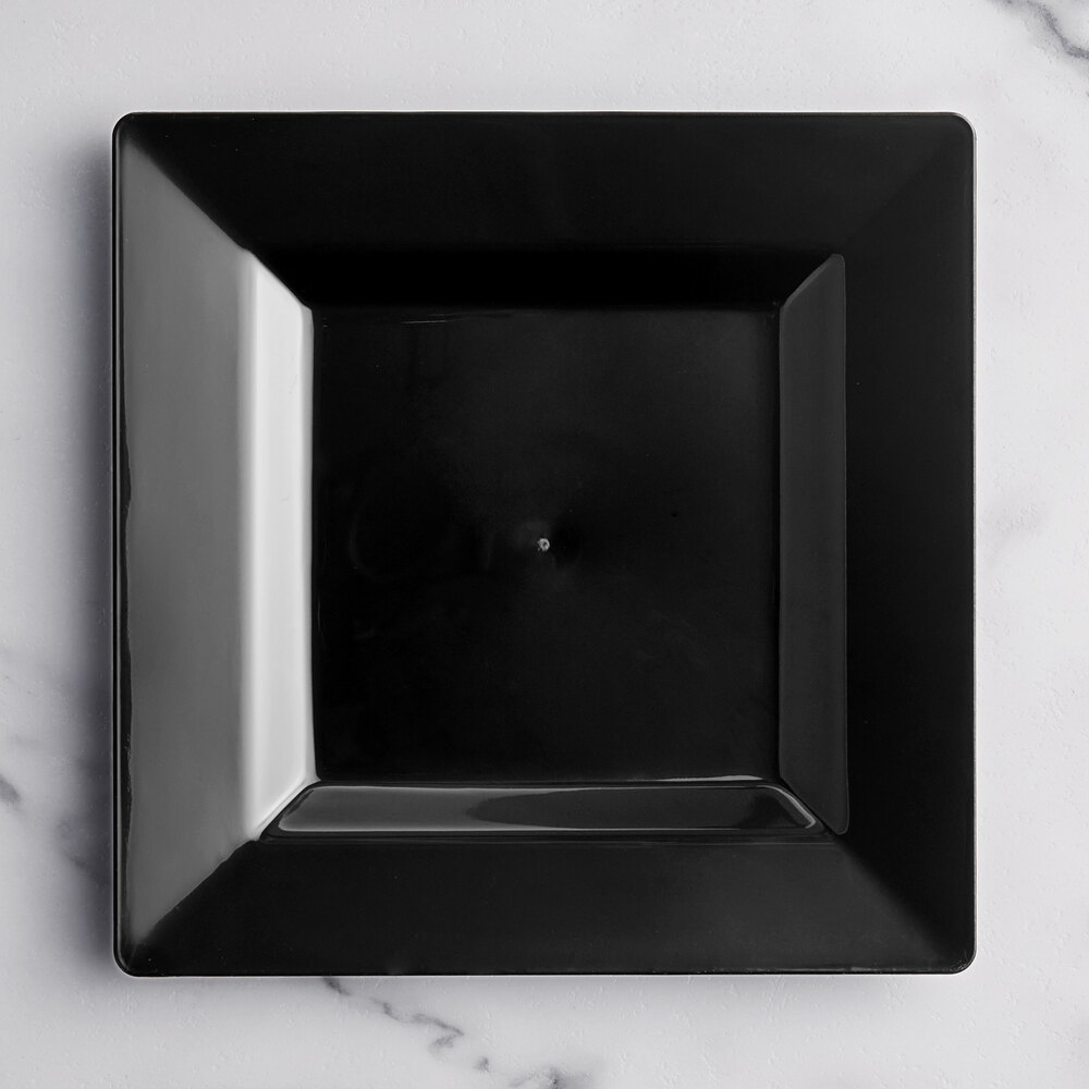 Visions 8" Black Square Plastic Plates (Bulk, 120/Case)