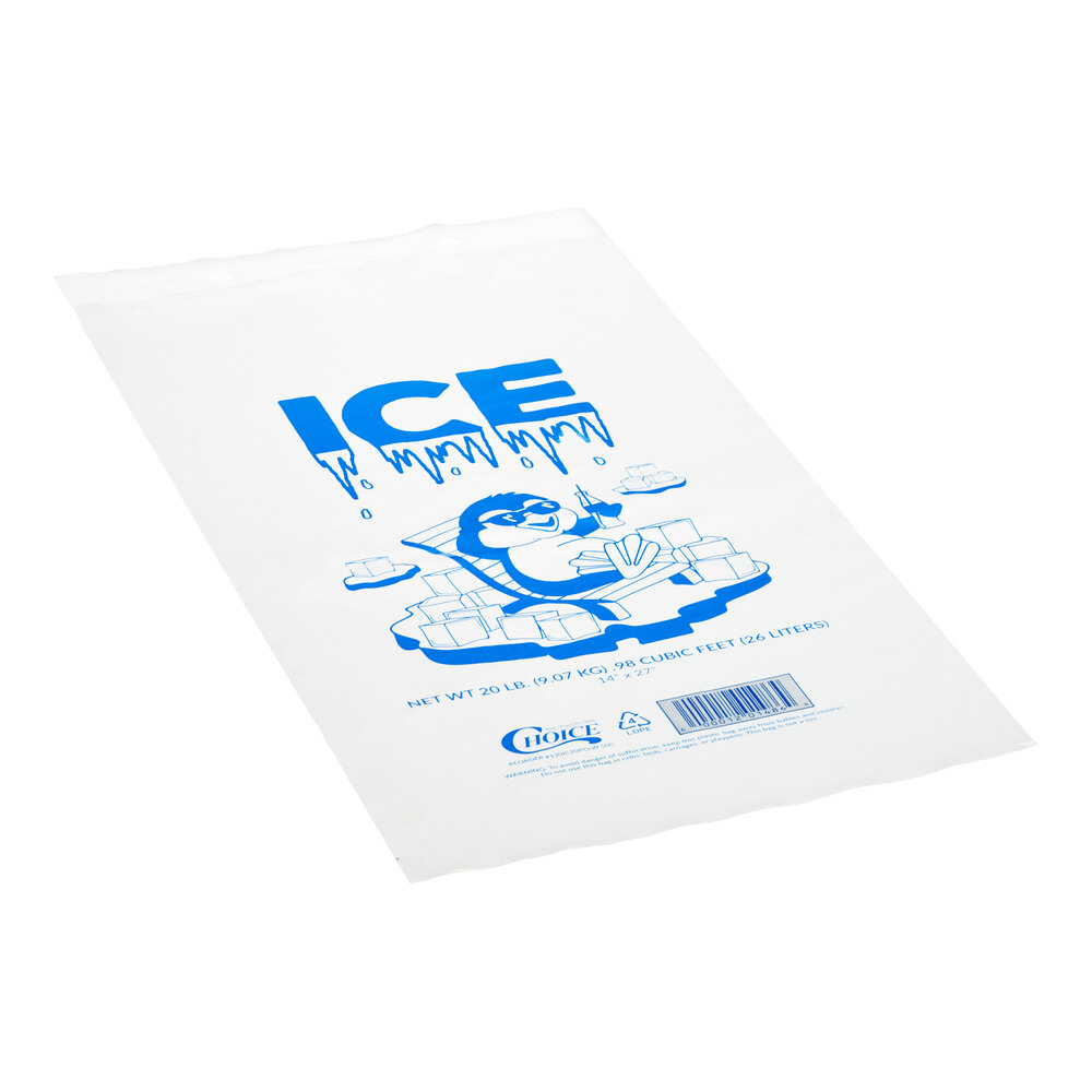 Choice 500 20 lb. Clear Wicketed Ice Bag with Ice Print - 500/Case