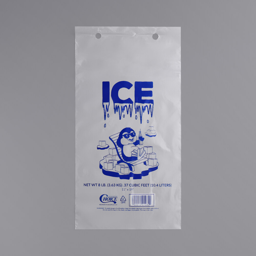 8 lb. Ice Bags with Ice Print and Handle - 1000/Case