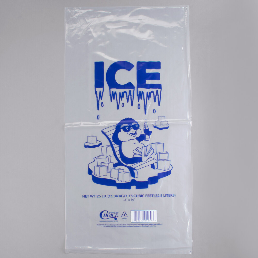 Choice 25 lb. Clear Plastic Ice Bag with Ice Print - 500/Case