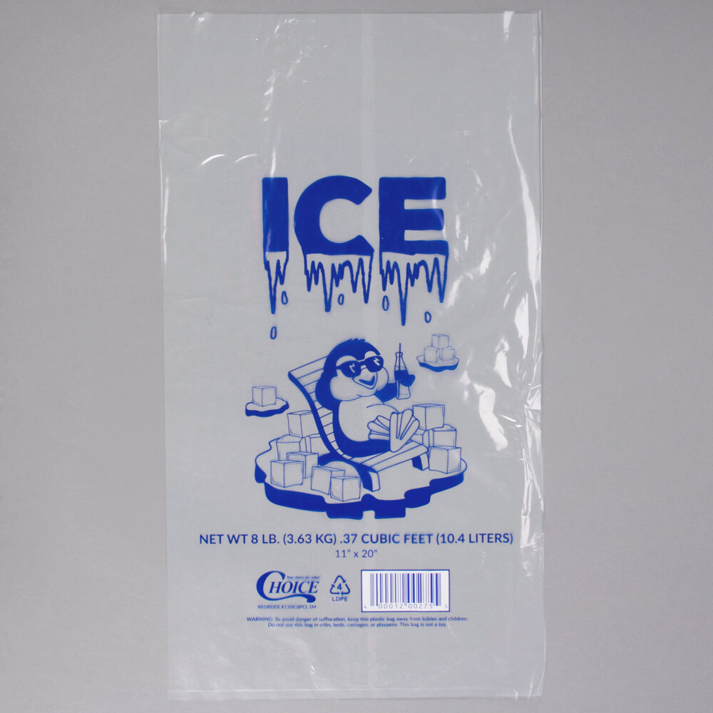 Choice 8 lb. Clear Plastic Ice Bag with Ice Print - 1000/Case