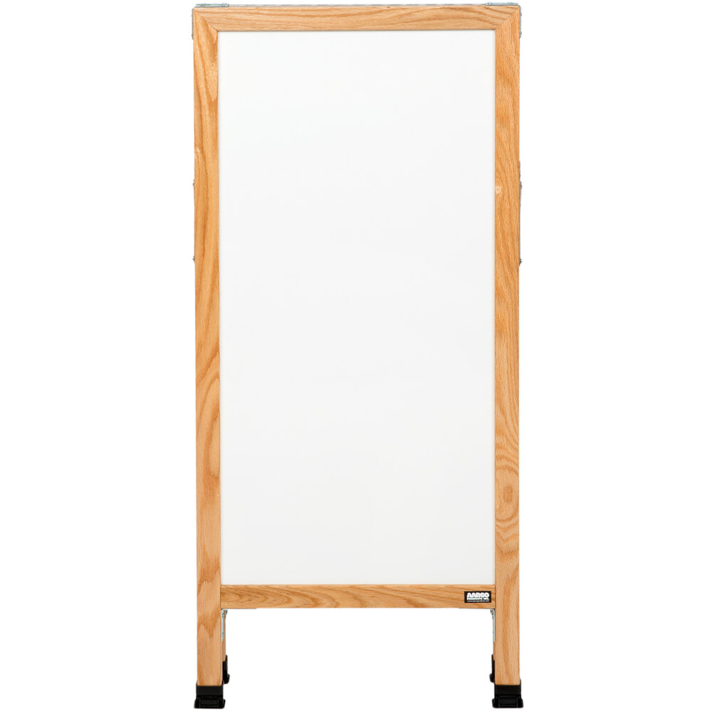 Aarco A-35 42" x 18" Oak A-Frame Sign Board with White Marker Board