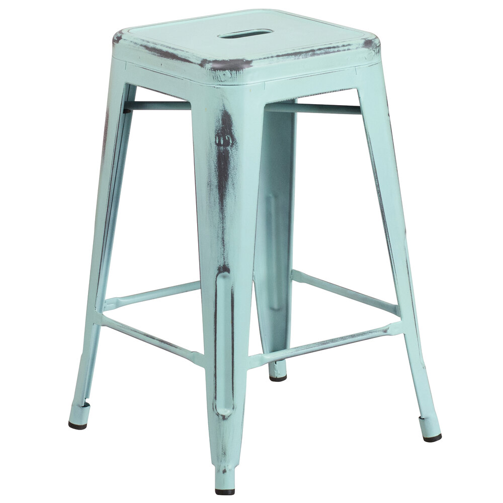 Flash Furniture ET-BT3503-24-DB-GG Distressed Green Blue Stackable ...