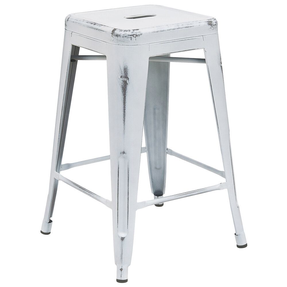 Flash Furniture ET-BT3503-24-WH-GG Distressed White Stackable Metal ...