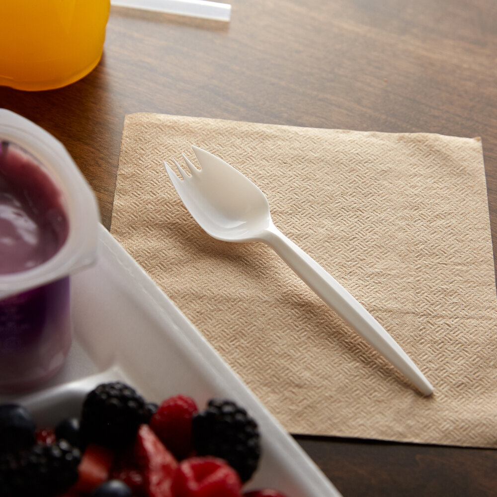 Choice Individually Wrapped Medium Weight White Plastic Spork - 100/Pack