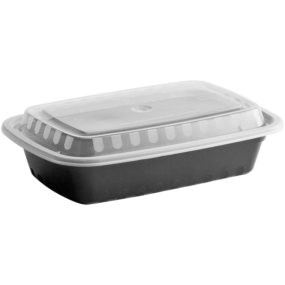 Choice 24 oz. Black Rectangular Microwavable Heavy Weight Container ...