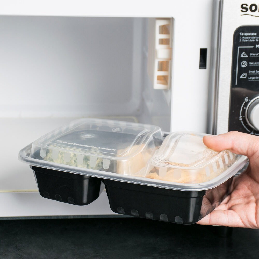 Choice 30 oz. Black 8 3/4" x 6" x 2 3/4" 2-Compartment Rectangular ...