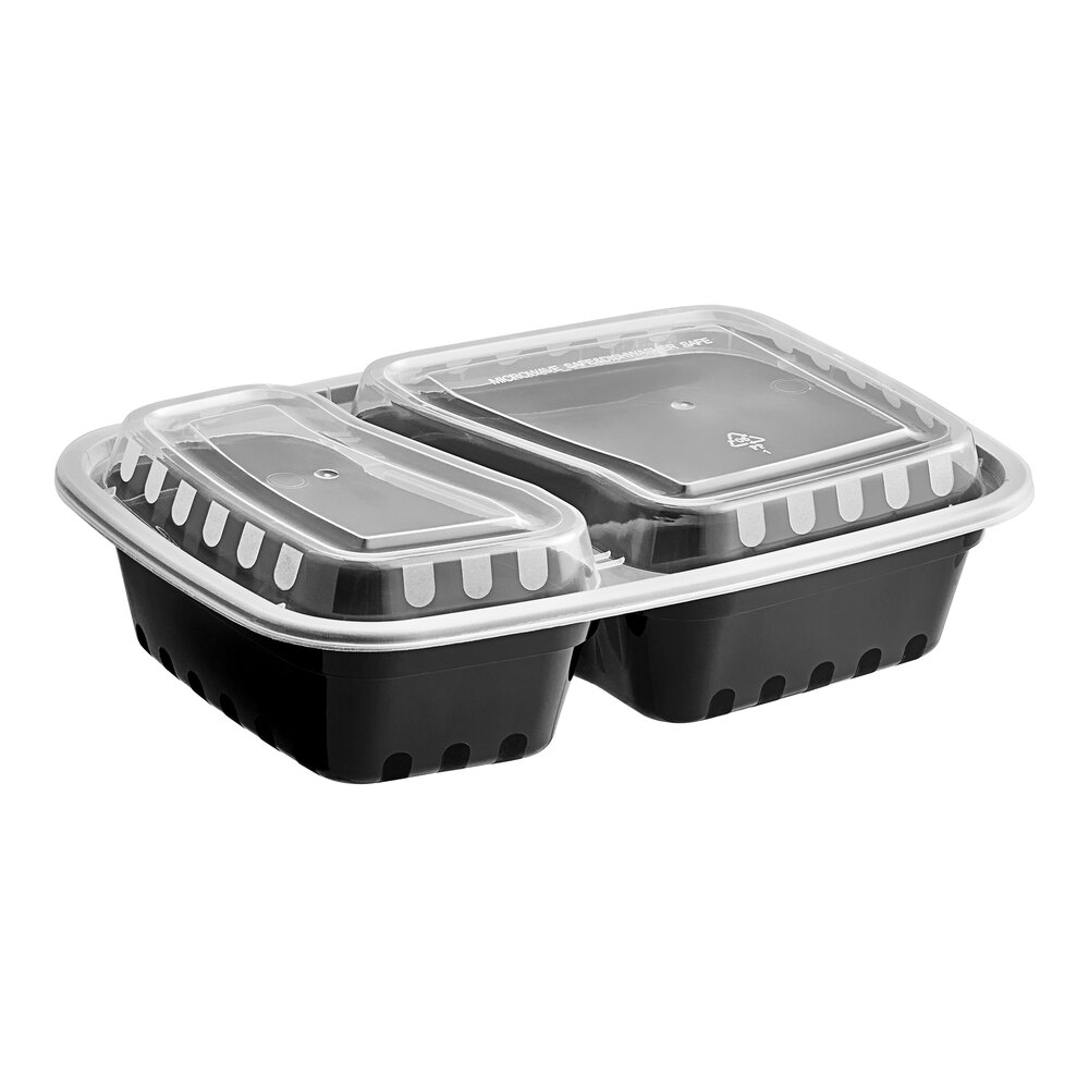 Choice 30 oz. Black 2-Compartment Rectangular Microwavable Heavy Weight ...