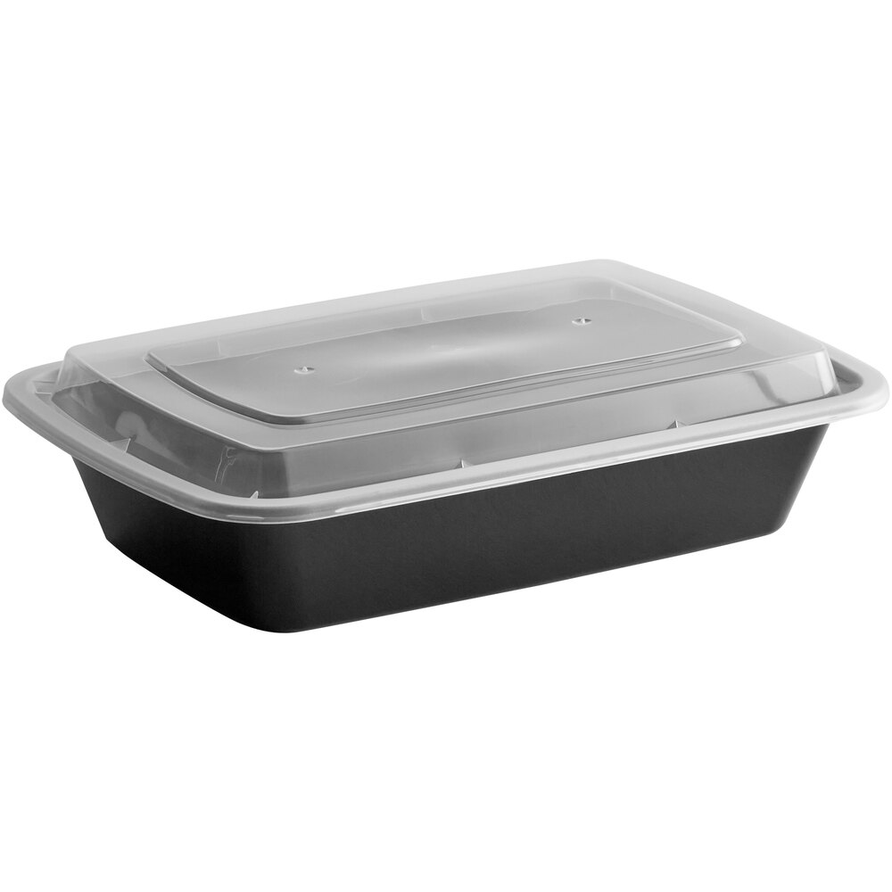 Choice 28 oz. Black 8 3/4" x 6 1/4" x 1 3/4" Rectangular Microwavable ...
