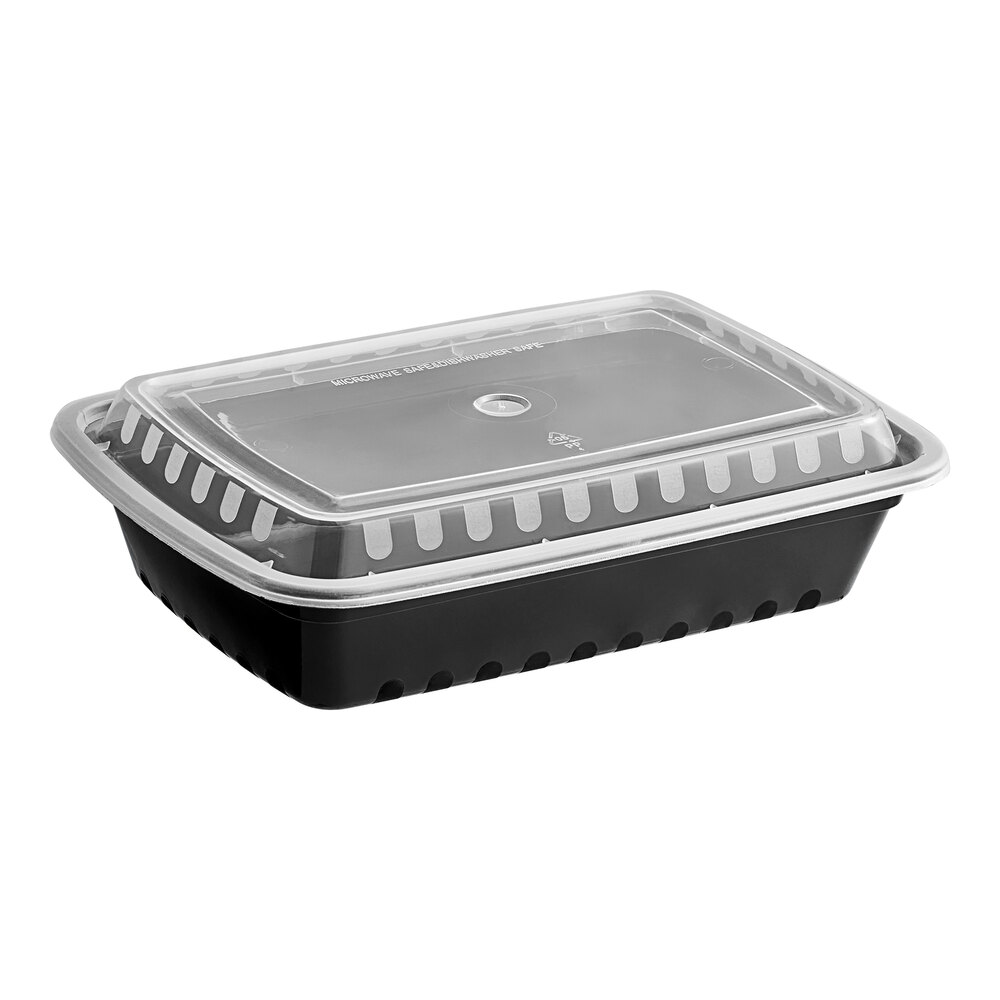 Choice 28 oz. Black Rectangular Microwavable Heavy Weight Container ...