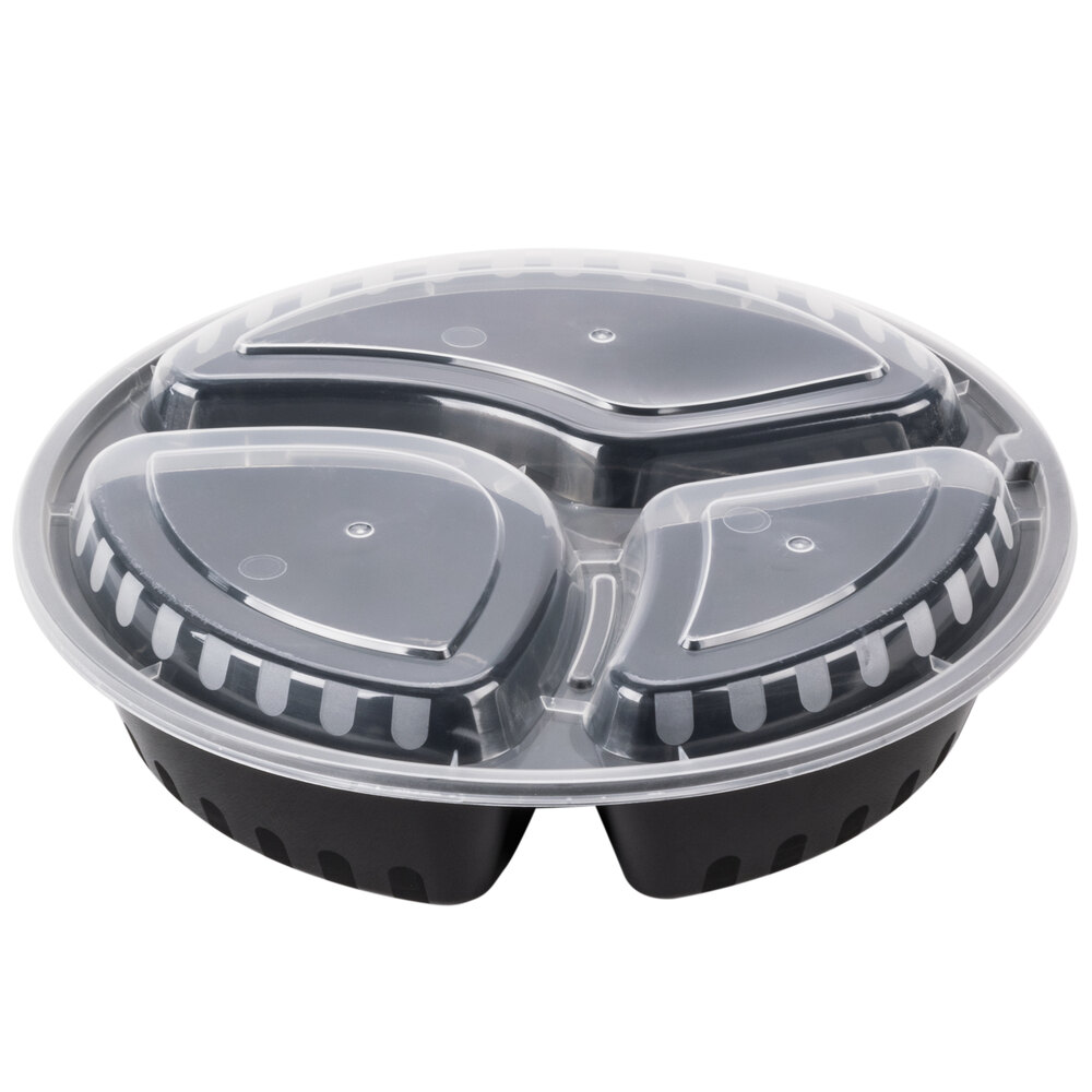 Choice 33 oz. Black 9" Round 3-Compartment Microwavable Heavy Weight ...