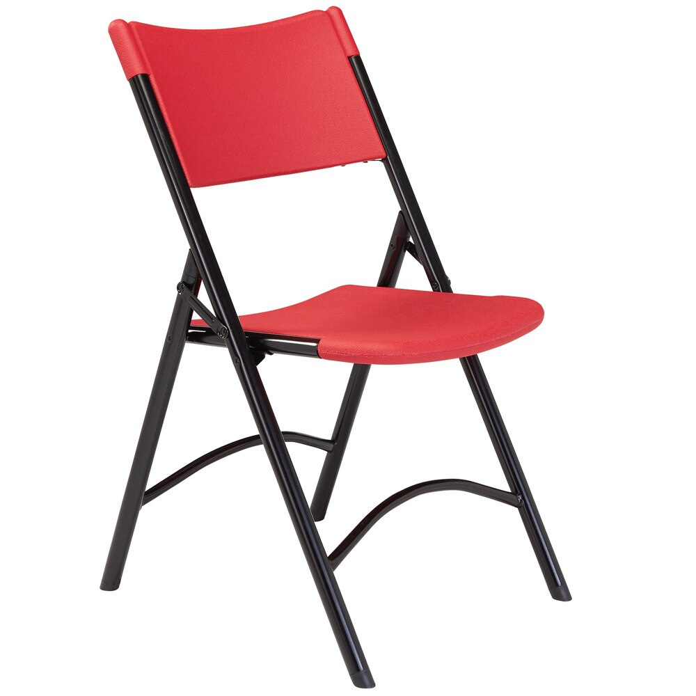 National Public Seating 640 Black Metal Folding Chair with Red Blow ...
