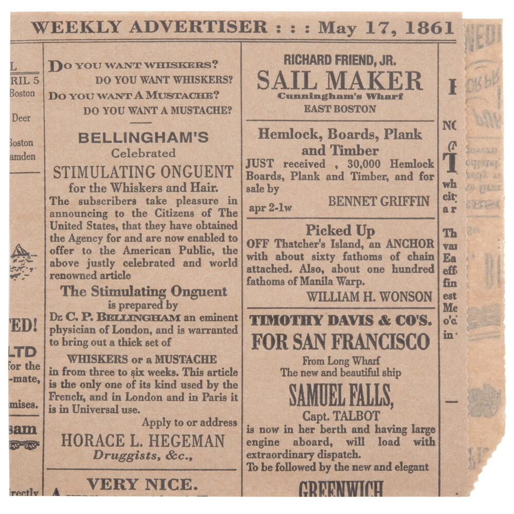 American Metalcraft PPRC76 7" x 6" Natural Newspaper Print Deli Wrap ...