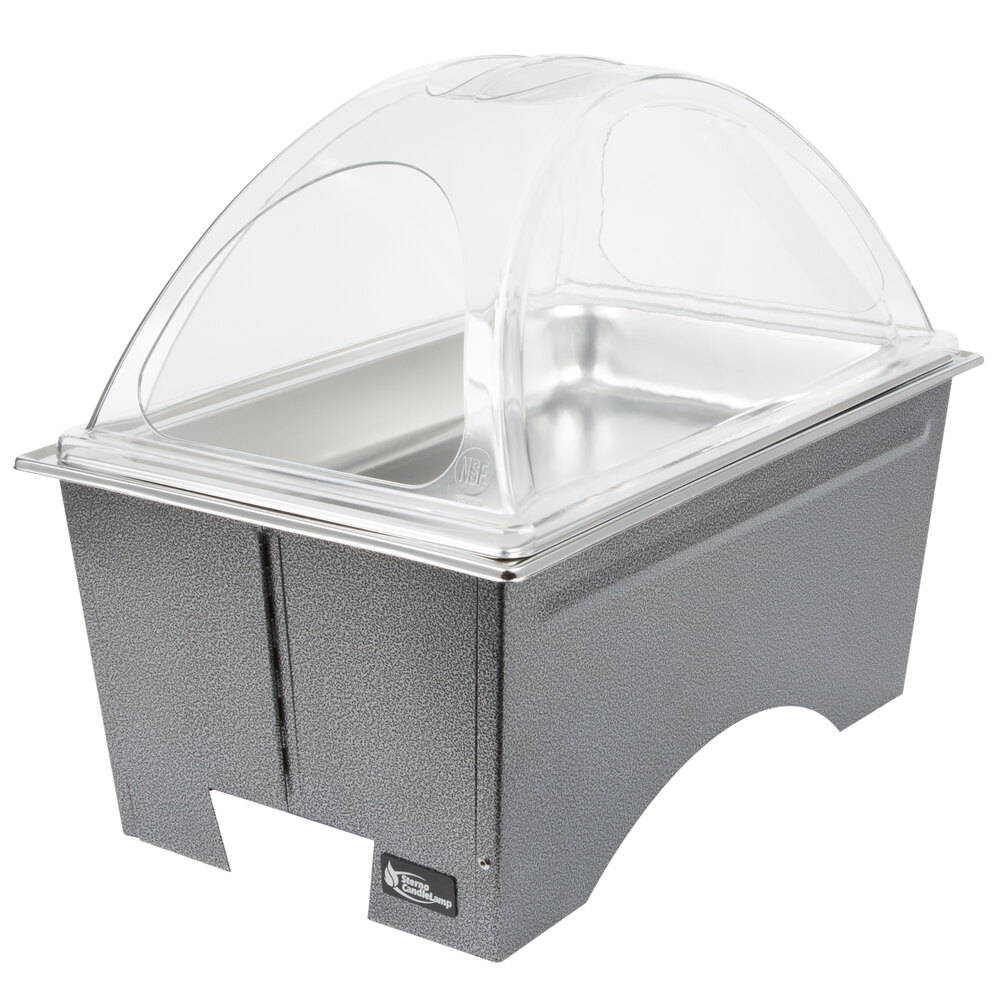 Sterno Full Size Silver Vein Fold Away Chafer with Clear Dome Cover and ...
