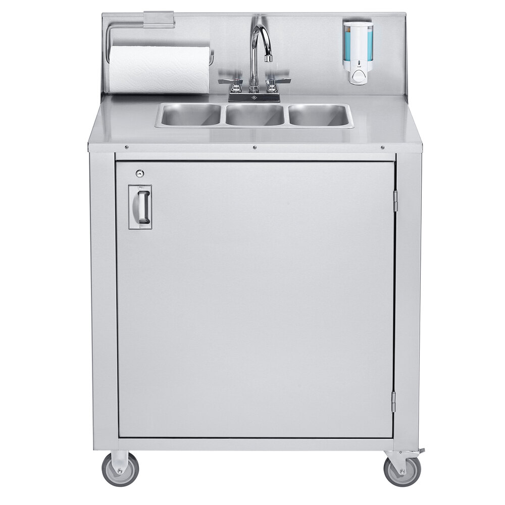 Crown Verity CV-PHS-3C Triple Bowl Cold Water Portable Hand Sink Cart