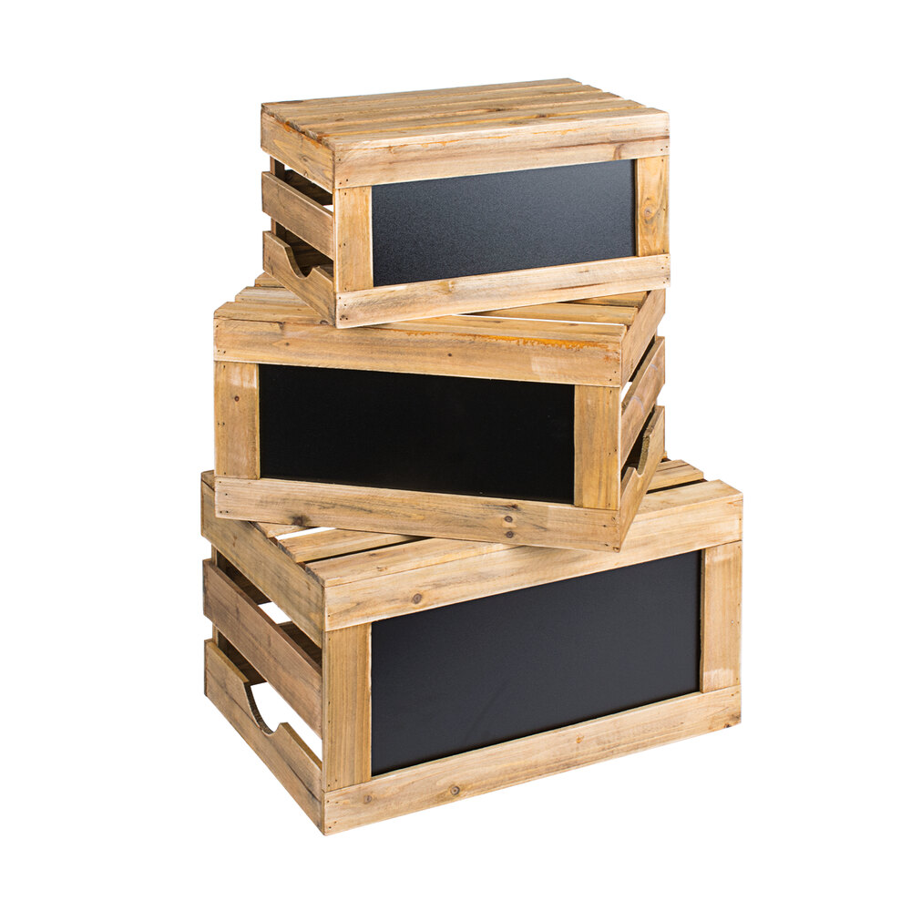 Tablecraft RCBCRATE1 3-Piece Natural Wood Chalkboard Crate Riser Set