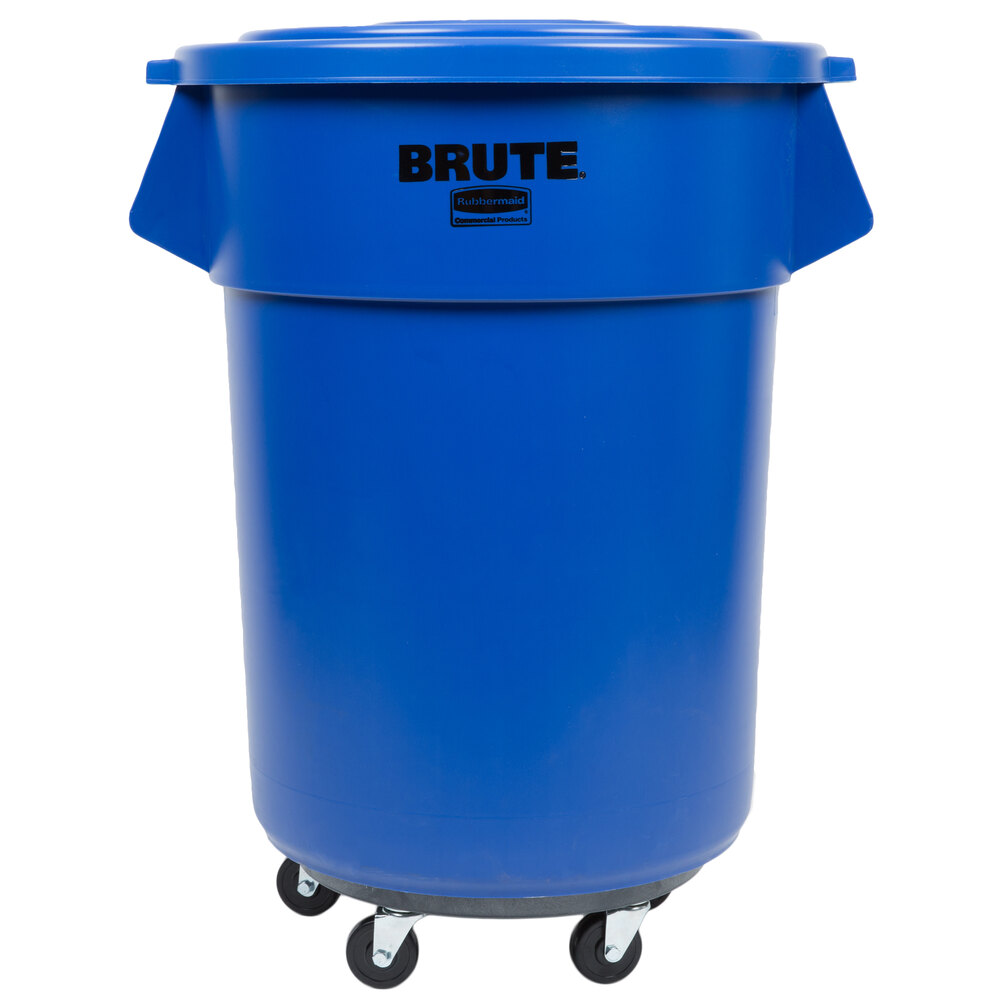 Rubbermaid BRUTE 55 Gallon Blue Trash Can with Lid and Dolly