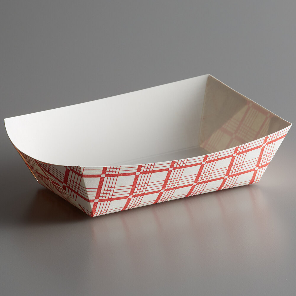 #250 2.5 lb. Red Plaid Paper Food Tray - 250/Pack