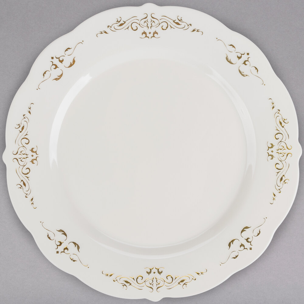 Fineline 5975-BOG Heritage 7 1/2" Round Bone / Ivory Plastic Plate with ...