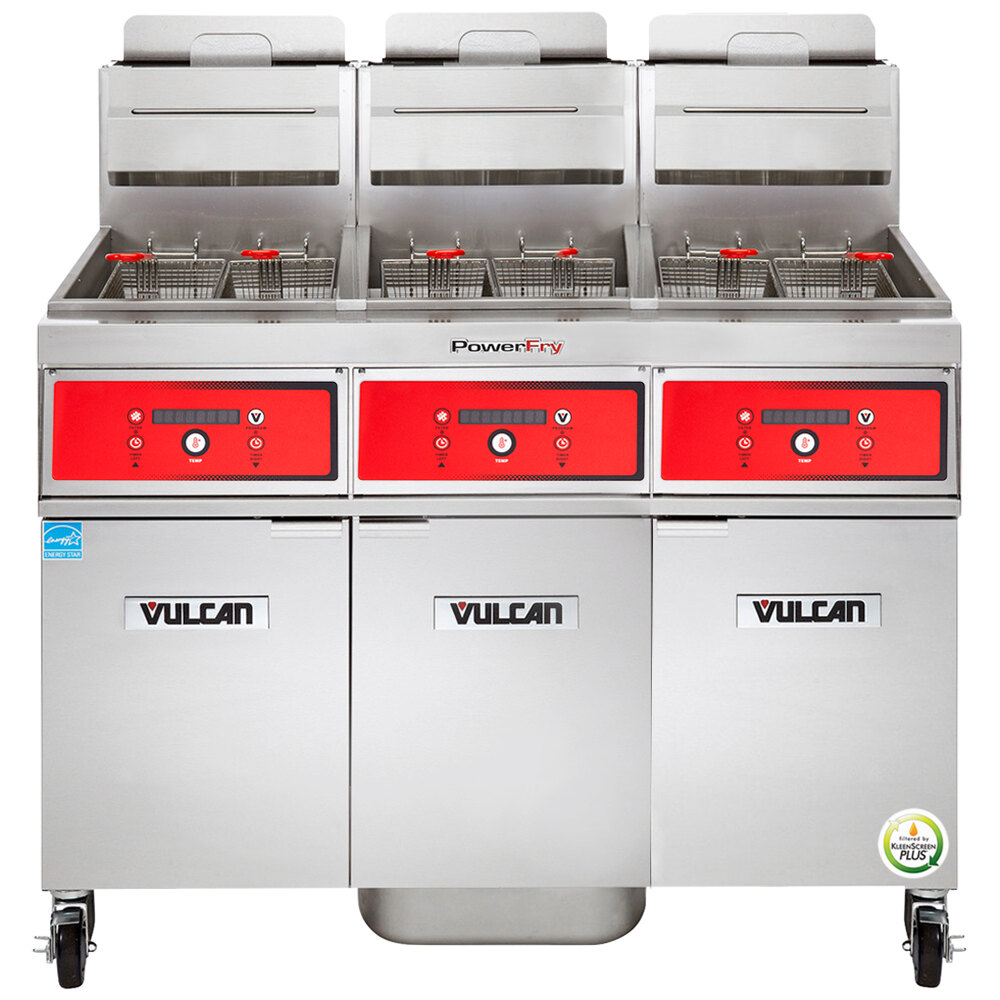 Vulcan 3TR45DF-1 PowerFry3 Natural Gas 135-150 lb. 3 Unit Floor Fryer ...