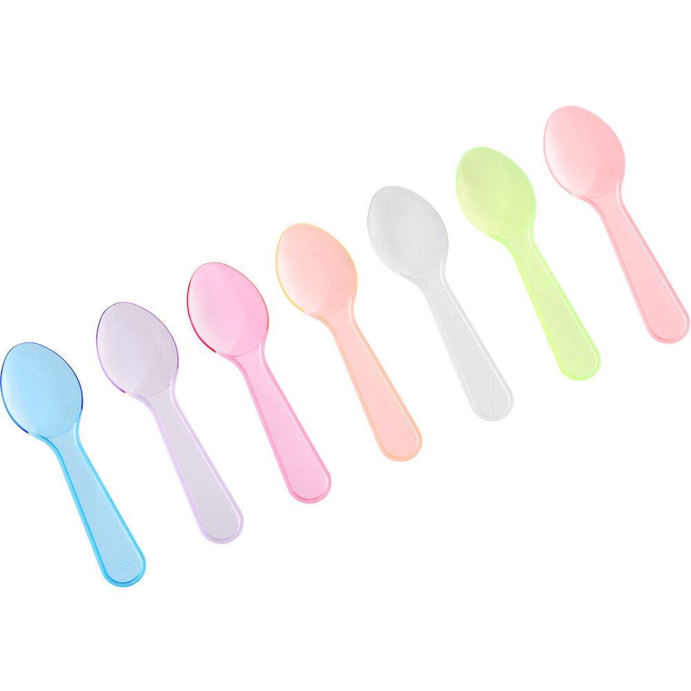 Choice 3" Neon Plastic Taster Spoon with Assorted Colors - 3,000/Case