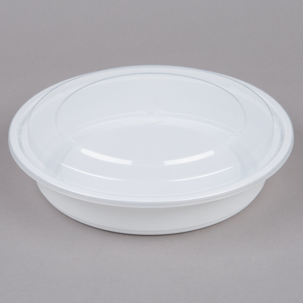 48 oz. White Round Microwavable Container with Lid - 25/Pack