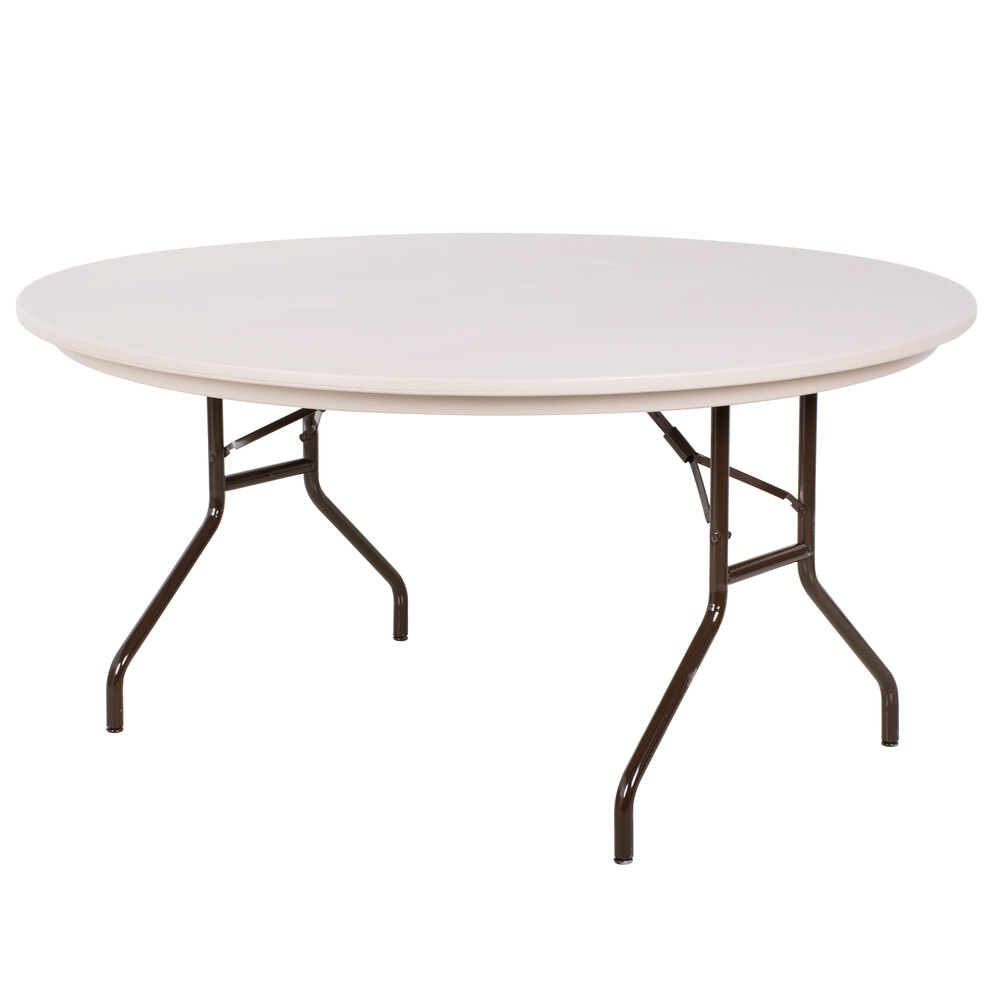 Correll Round Folding Table, 60" Tamper-Resistant Plastic, Mocha ...