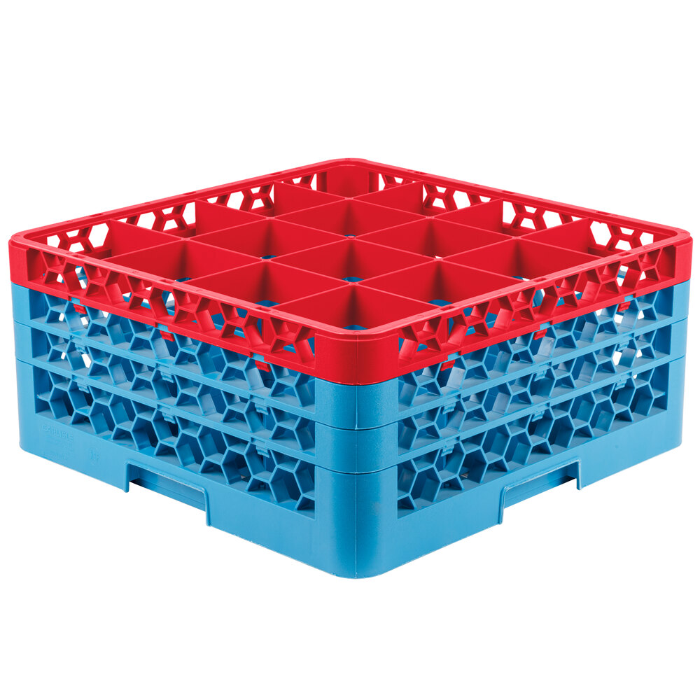 Carlisle RG16-3C410 OptiClean 16 Compartment Red Color-Coded Glass Rack ...