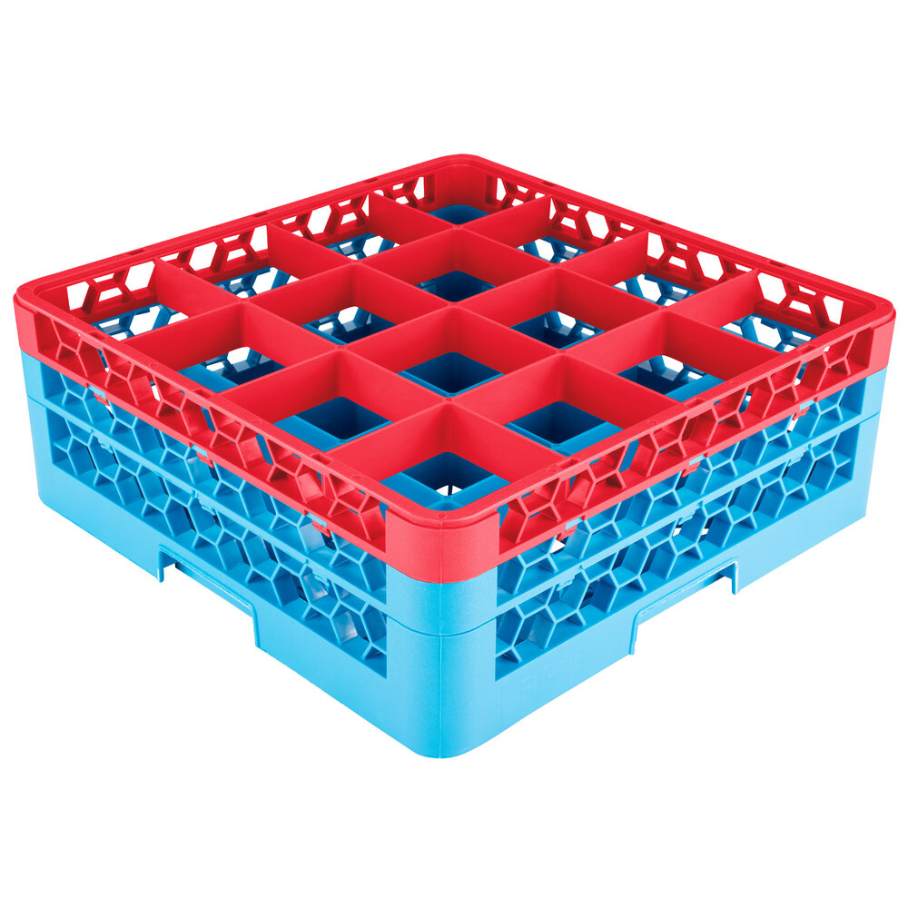 Carlisle RG16-2C410 OptiClean 16 Compartment Red Color-Coded Glass Rack ...