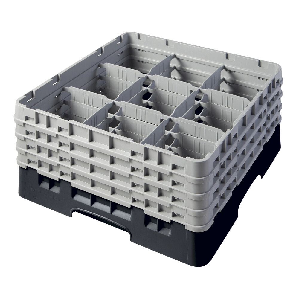 Cambro 9S800110 Black Camrack Customizable 9 Compartment 8 1/2" Glass Rack