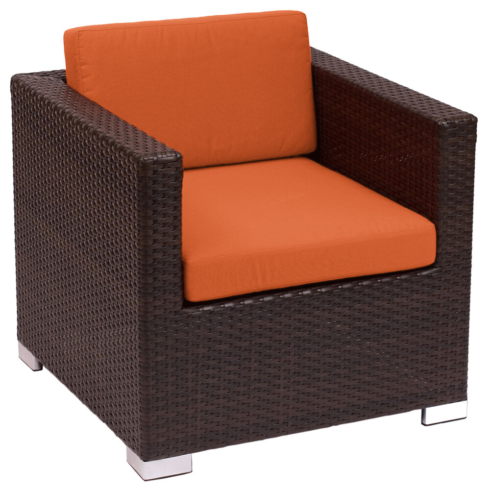 BFM Seating Aruba Java Wicker Outdoor / Indoor Armchair with Rust Canvas Cushions