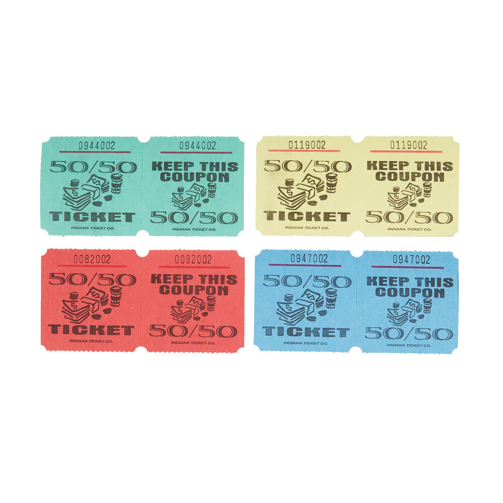 Blue, Red, Green, and Yellow 50/50 Marquee Raffle Tickets - 4,000/Kit