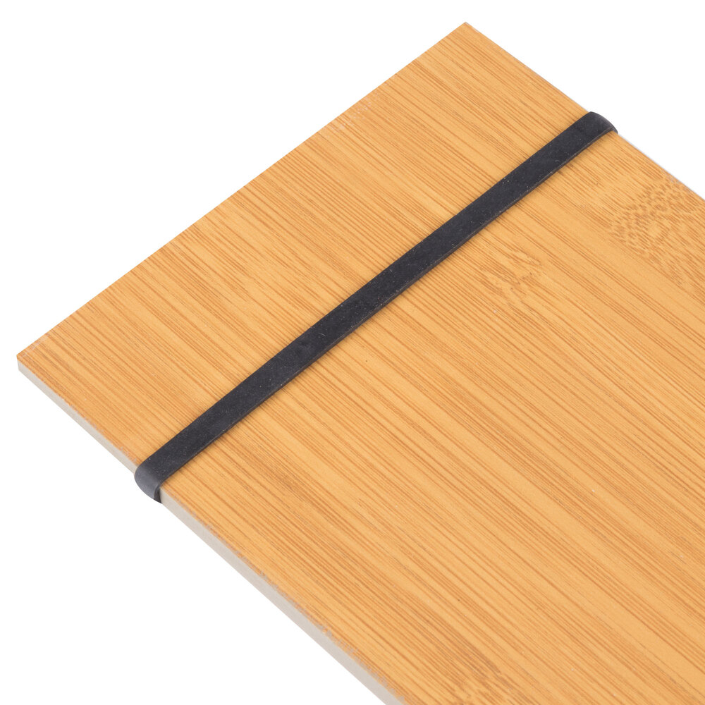 Menu Holder | Choice 12 1/2" x 4 1/2" Natural Wood Menu Holder with Straps