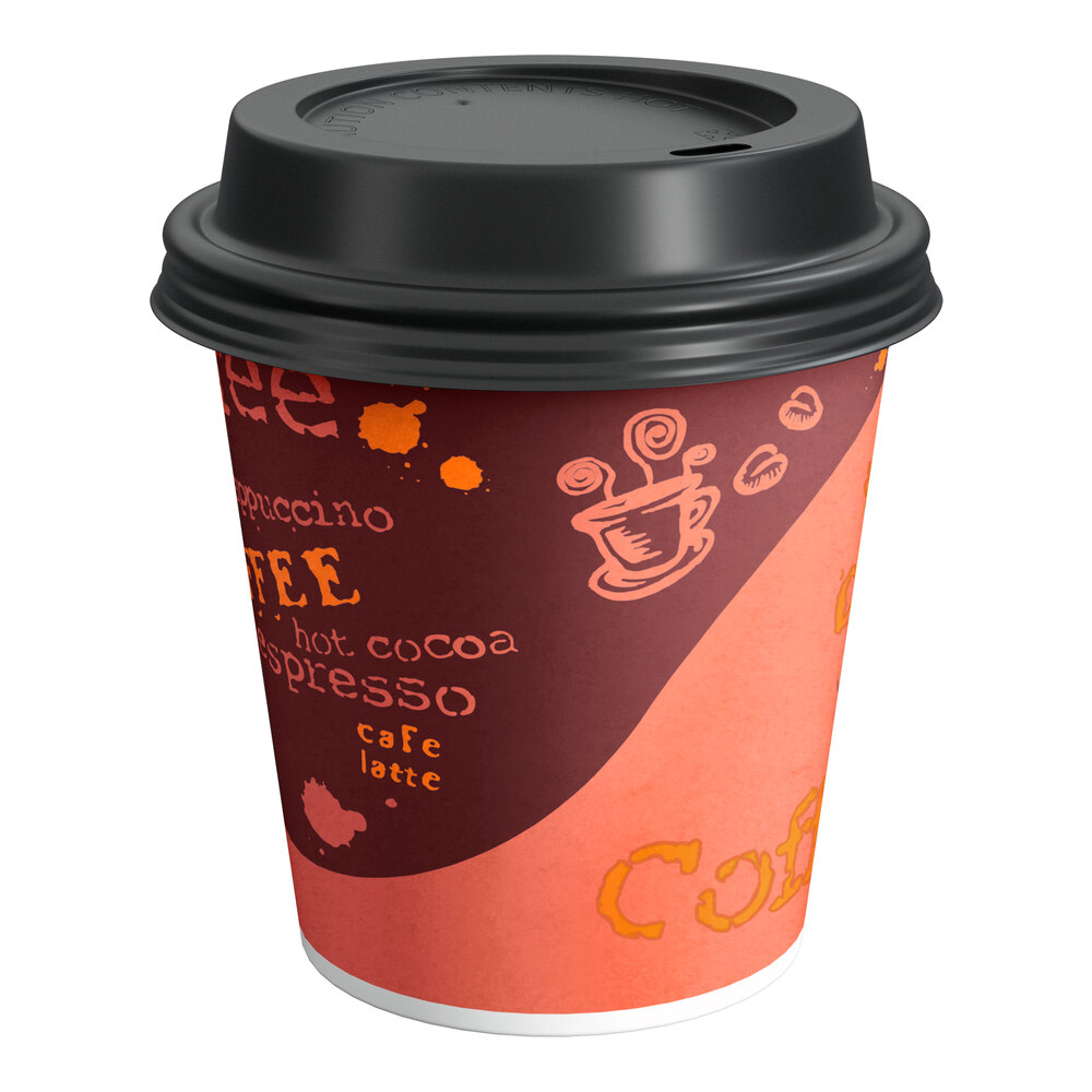 Choice 8 oz. Coffee Print Poly Paper Hot Cup and Lid - 100/Case