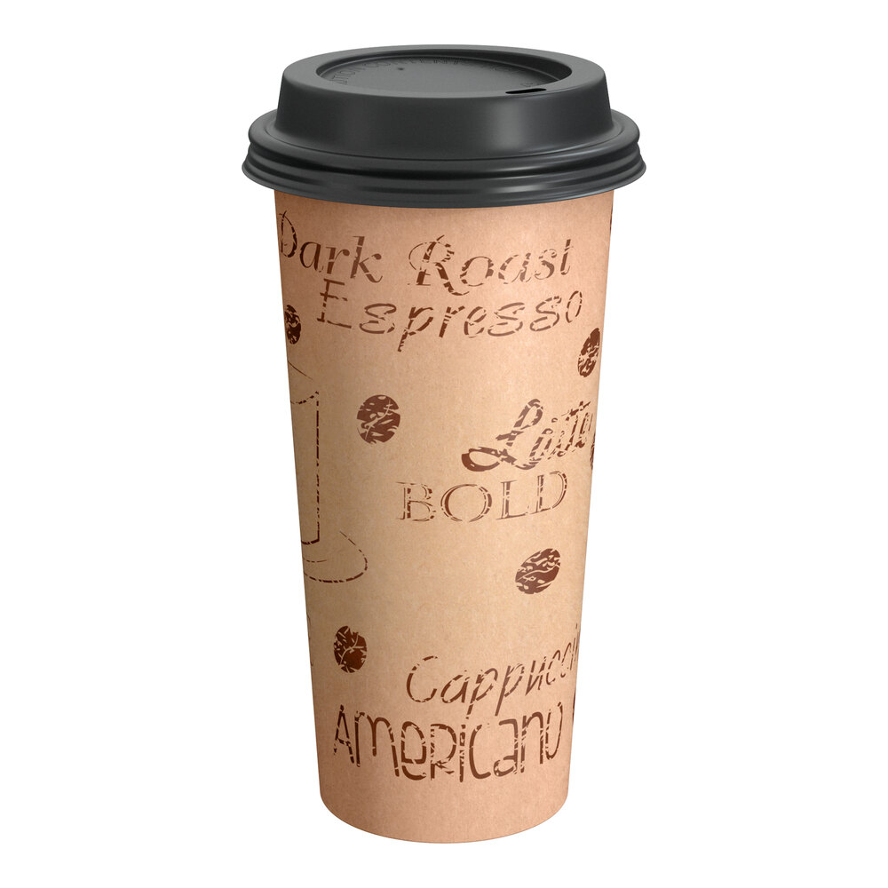 Choice 20 oz. Cafe Print Poly Paper Hot Cup and Lid - 100/Case