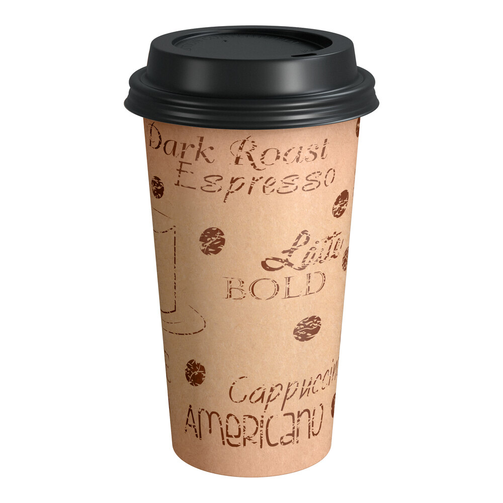 Choice 16 oz. Cafe Print Poly Paper Hot Cup and Lid - 100/Case