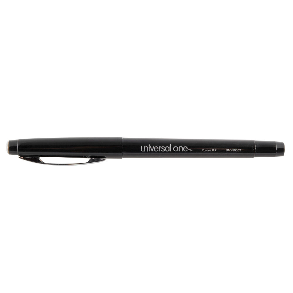 Universal One UNV50502 Black Medium Point 0.7mm Porous Tip Stick Pen ...