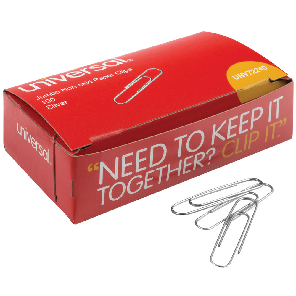 Universal UNV72240 Silver Nonskid Jumbo Paper Clip - 1,000/Box
