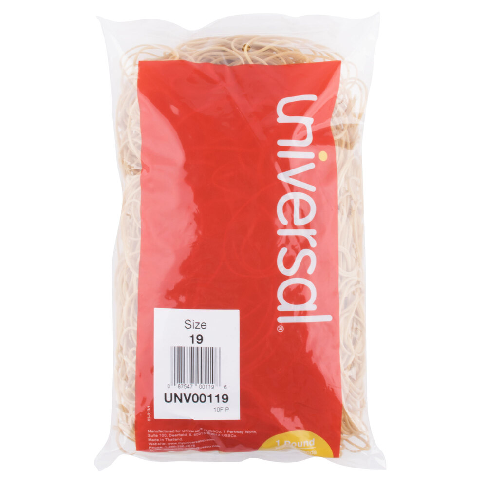 Universal UNV00119 3 1/2" x 1/16" Beige #19 Rubber Band, 1 lb. - 1,240/Bag