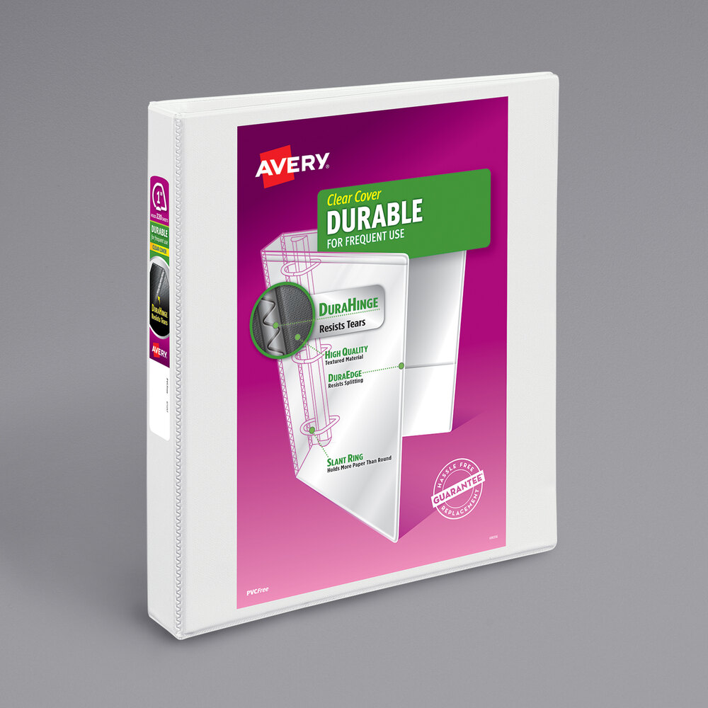 Avery® 9301 White Durable View Binder with 1" Non-Locking One Touch EZD ...