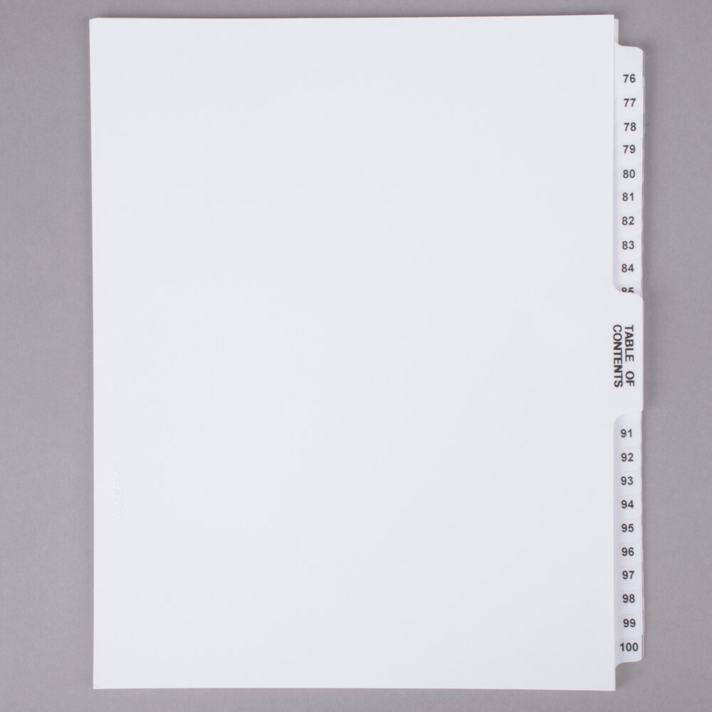 Avery® 11397 Premium Collated 76-100 Tab Table of Contents Legal ...