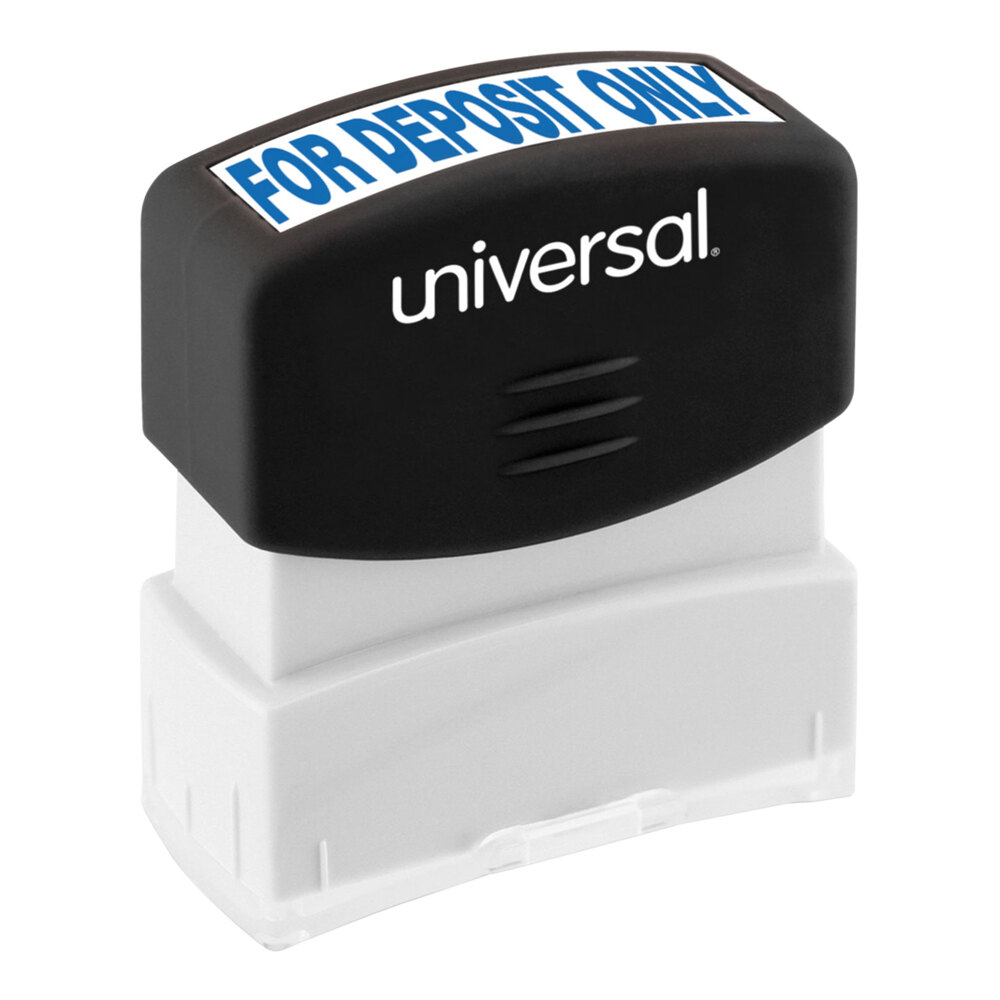 Universal UNV10056 1 11/16" x 9/16" Blue Pre-Inked For Deposit Only ...